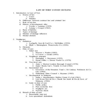 Tort - Course Outline | DOCX | Law