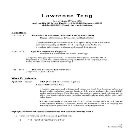 Lawrence teng resume 2015 | DOC