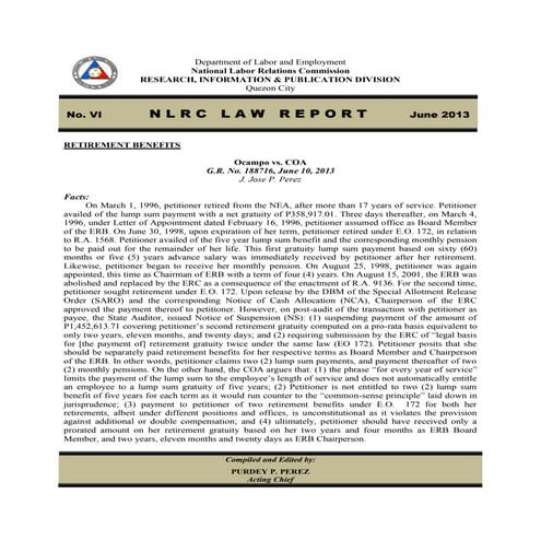 NLRC Law Report No. VI. June 2013. | PDF