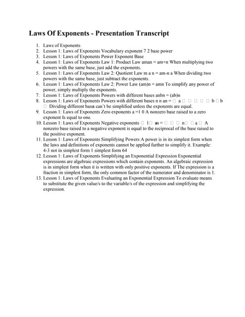 Laws Of Exponents | PPT | Physics | Science