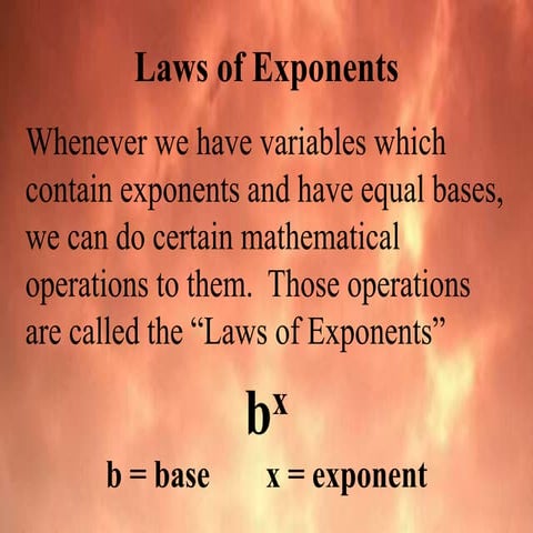 Exponents @ Laws of exponents * base and index | PPT