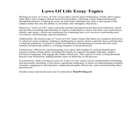 Laws Of Life Essay Topics. CT Laws of Life Essay Contest | PDF