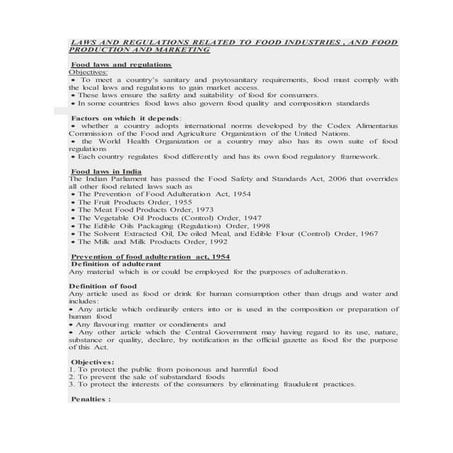 Laws & regulations related to food industries | DOCX