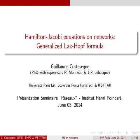 Hamilton-Jacobi equation on networks: generalized Lax-Hopf formula | PDF