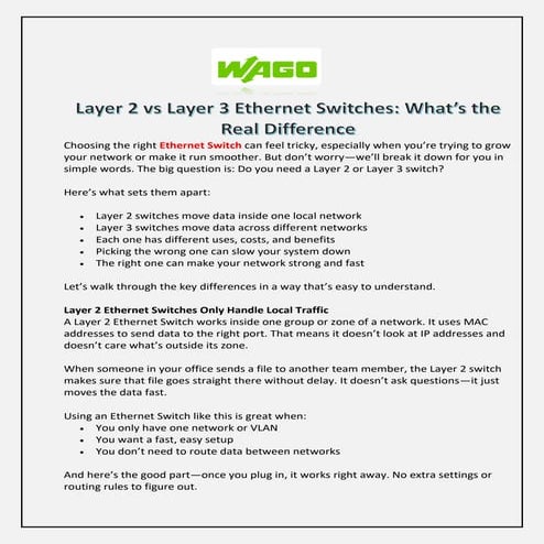 Layer 2 vs Layer 3 Ethernet Switches: What’s the Real Difference? | PDF