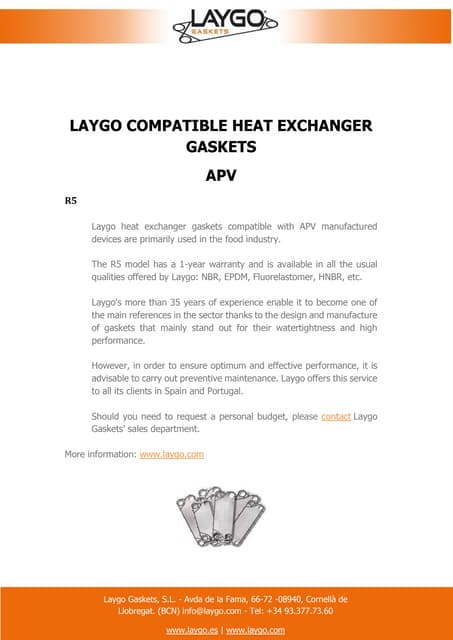 LAYGO COMPATIBLE HEAT EXCHANGER GASKETS SWEP | PDF