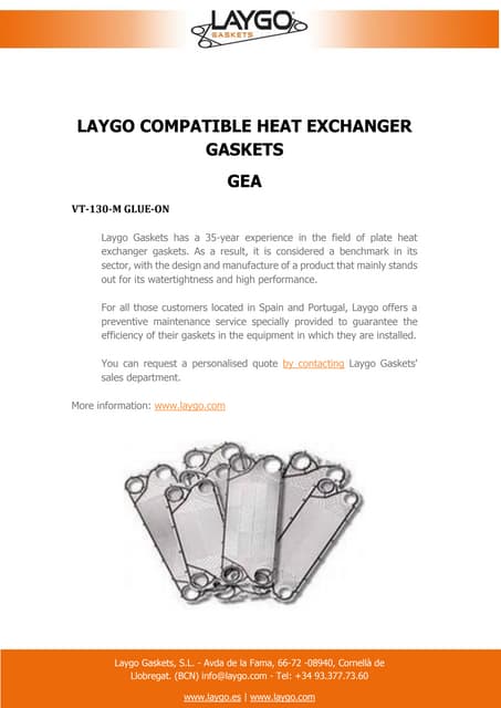 LAYGO COMPATIBLE HEAT EXCHANGER GASKETS SWEP | PDF