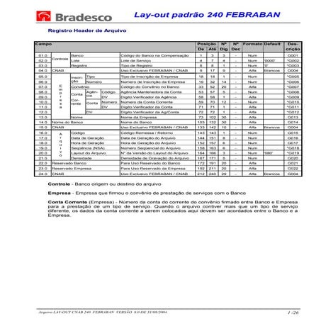 Layout Conciliação Bancária Padrão FEBRABAN