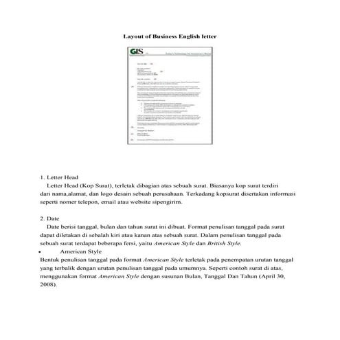 Layout of business english letter | DOC