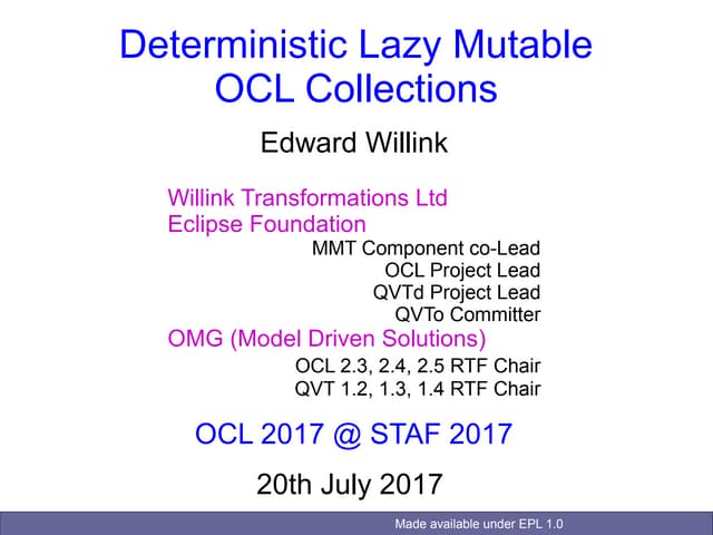 Deterministic Lazy Mutable Ocl Collections Odp