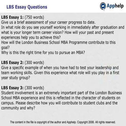 Lbs essay questions | PPT