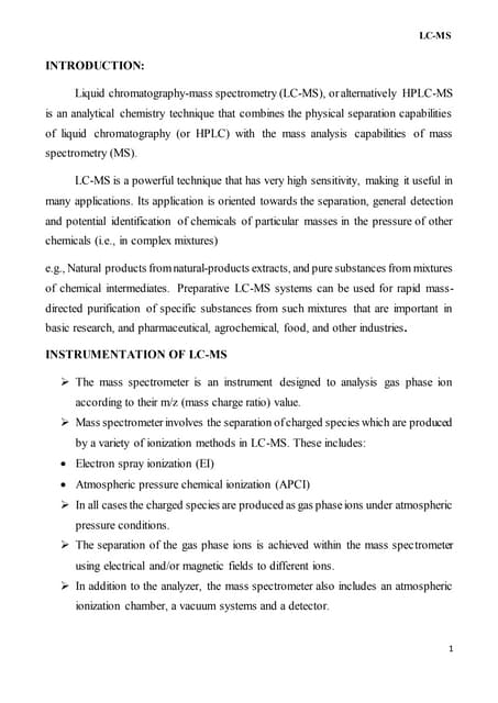 liquid chromatography - mass spectroscopy (LC-MS) | PPTX