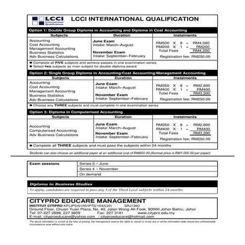 Lcci time table | PDF