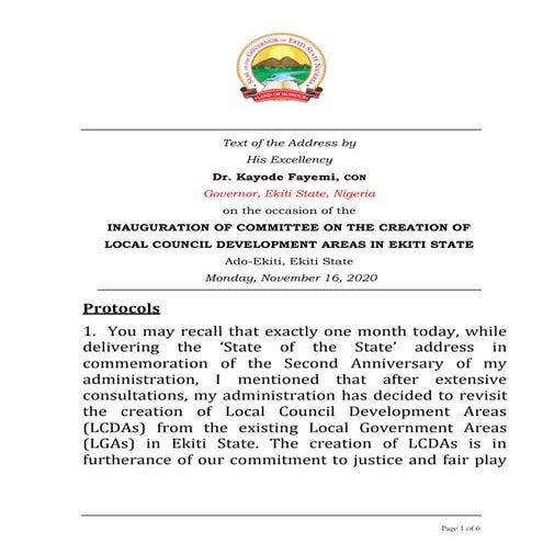INAUGURATION OF COMMITTEE ON THE CREATION OF LOCAL COUNCIL DEVELOPMENT ...