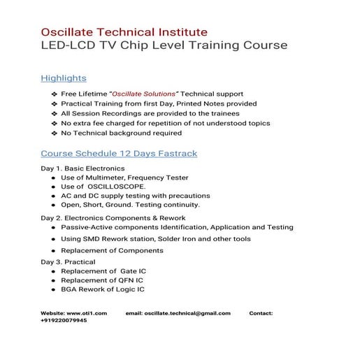 LED TV Repair Training Course Syllabus. | PDF