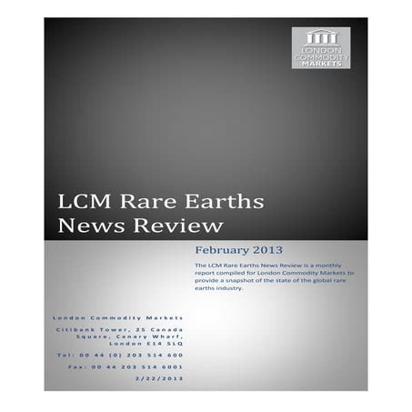 Rare Earths Industry Review February 2013 | PDF