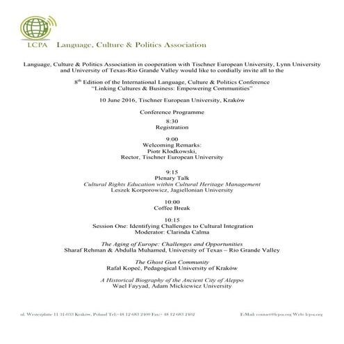 Language, Culture & Politics Association (LCP-A) Conference Program 2016 | PDF
