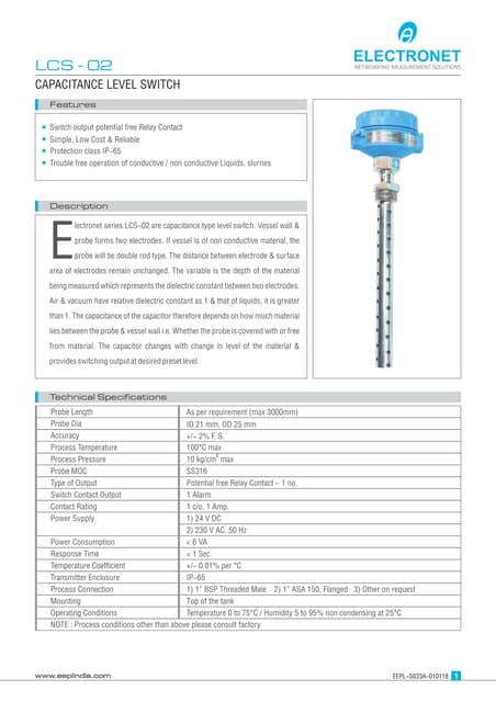 Capacitance Level Transmitter : LCT-01 | PDF