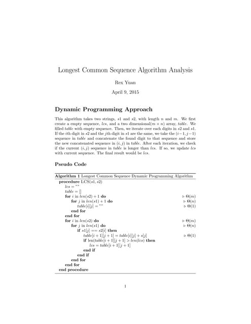 Longest Common Sequence Algorithm Analysis Pdf