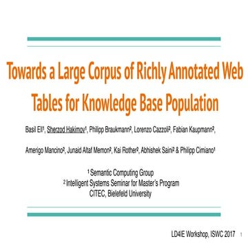 Towards a Large Corpus of Richly Annotated Web Tables for Knowledge Base Population | PDF