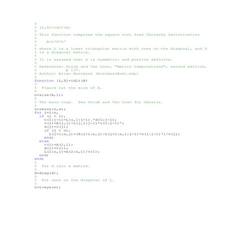 CODIGO MATLAB DE FACTORIZACION LDLt | DOCX