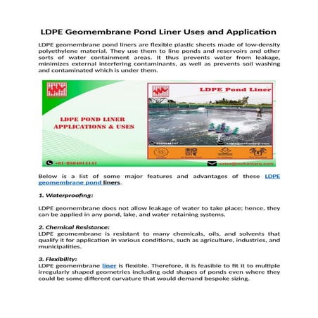 LDPE geomembrane pond liners uses and application | PDF