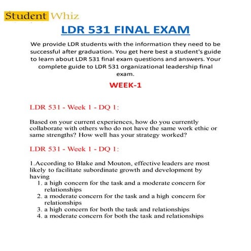 LDR 531 FINAL EXAM - LDR 531 FINAL EXAM Questions and Answers ...