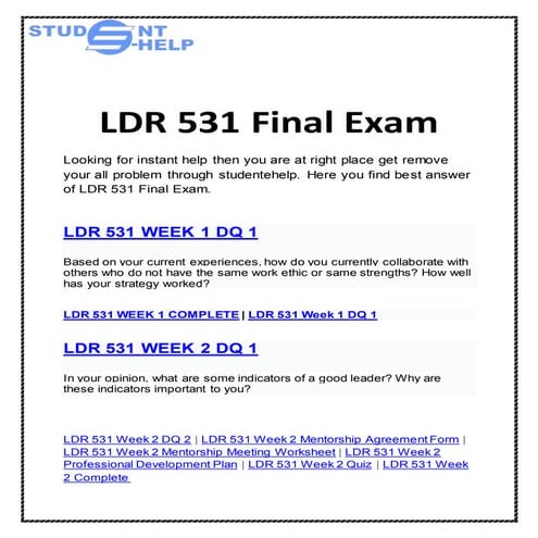 LDR 531 Final Exam Analysis | LDR 531 Final Exam Answers | LDR 531 ...
