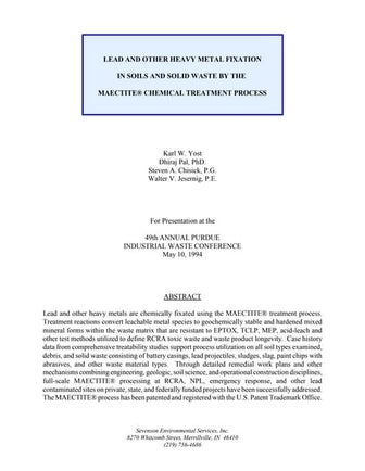 Advances in Heavy Metal Fixation, Chemical Treatment/Crystallization ...