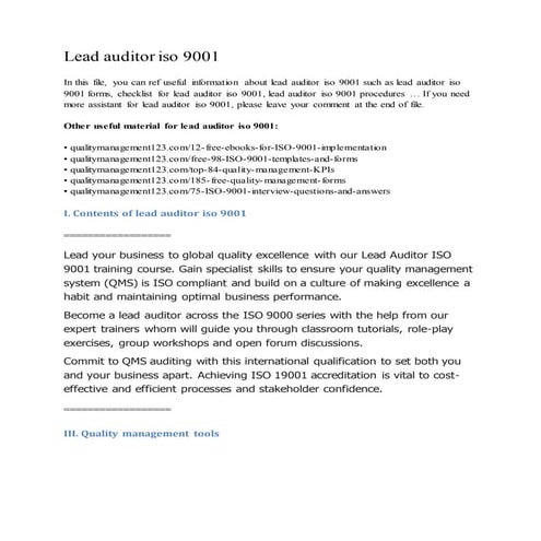 Lead auditor iso 9001 | PDF