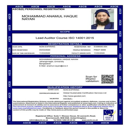 Lead Auditor Training Course Certificate for ISO 14001 - 2015 (EMS ...