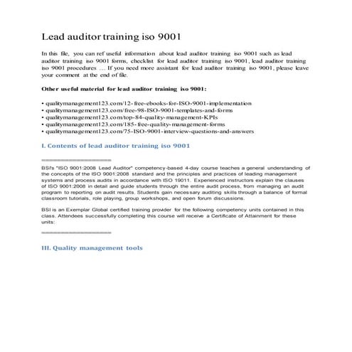 Lead auditor training iso 9001 | PDF