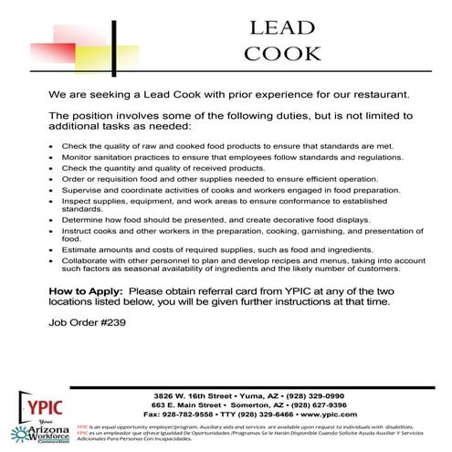 Lead Cook 239 | PDF