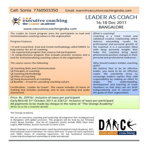 Leader as Coach Bangalore 16-18 Dec 2011 | PDF