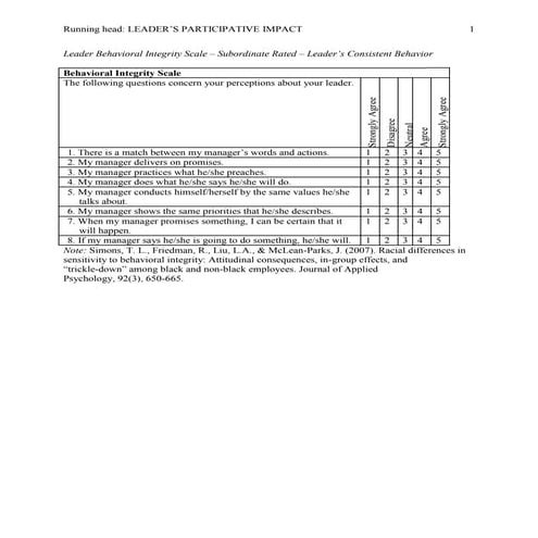 Leader behavioral integrity scale | DOCX | Science
