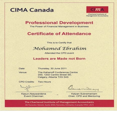 Leaders Are Made Not Born Cima Canada Cpd Cert | PDF