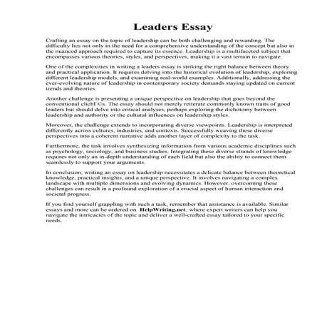 Leaders Essay. School essay: Leadership essay conclusion | PDF