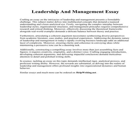 Leadership And Management Essay.pdf | Education