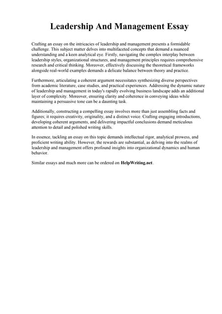 Leadership Vs Management Essay. Greenville Technical College | PDF
