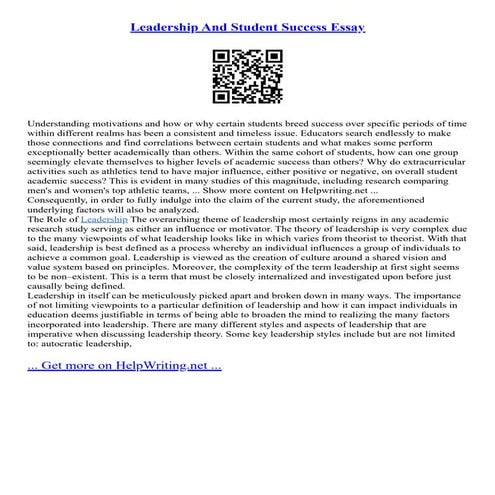 Leadership And Student Success Essay | PDF