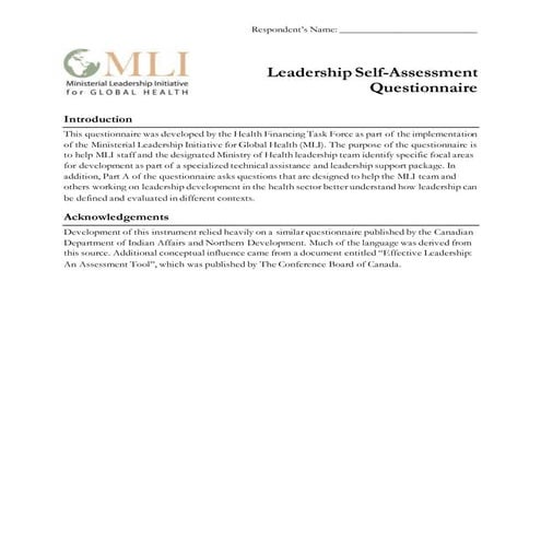 Leadership assessment questionnaire | DOC