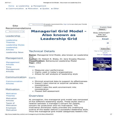 Leadership behavioural theory managerial grid model | PDF