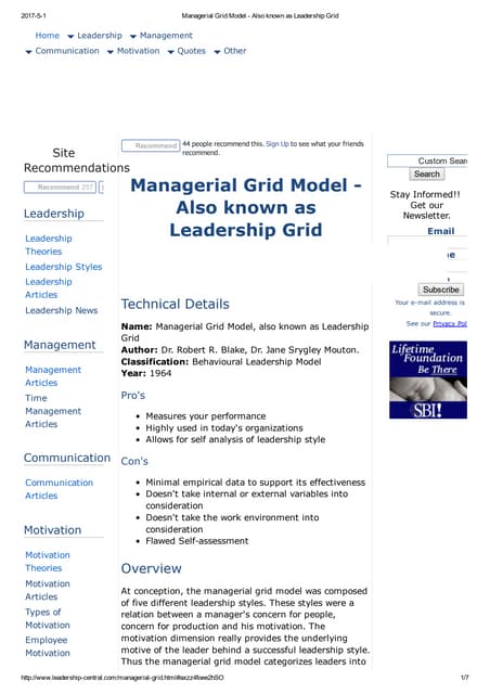 Managerial grid theory ppt | PPTX | Executive Leadership & Management ...