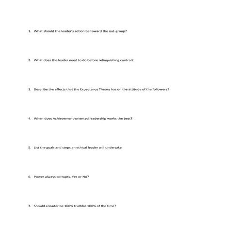 Leadership class final exam review | DOCX