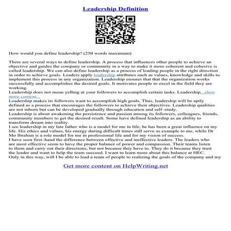 Leadership Definition Essay | PDF