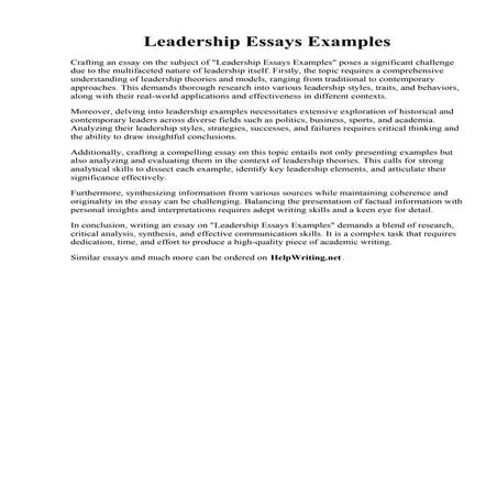 Leadership Essays Examples | PDF | Resume Writing and Advice | Job Search