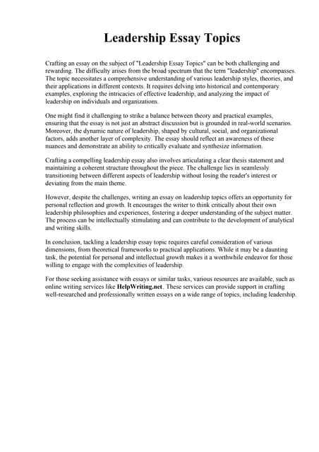 Sample Leadership Essay | PDF