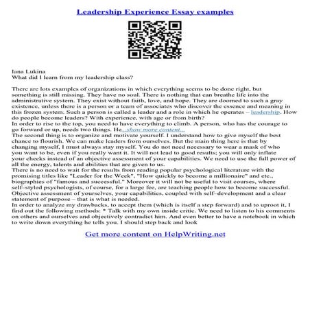 Leadership Experience Essay | PDF