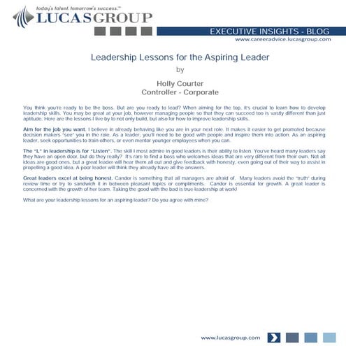 Leadership Lesson for the Aspiring Leader | PDF