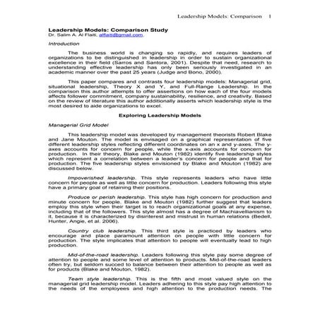 Leadership models a comparison study | PDF